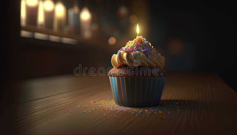 Delicious Birthday Cupcake, Digital Art Illustration, Generative AI ...