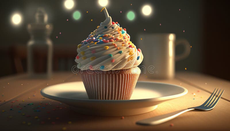 Delicious Birthday Cupcake, Digital Art Illustration, Generative AI ...
