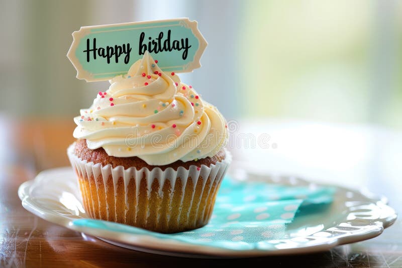 Delicious Birthday Cupcake with a Greeting Tag Stock Illustration ...