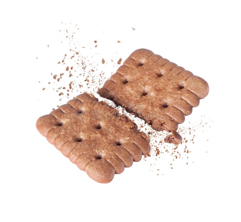 Delicious Biscuit Crushed into Two Halves in the Air Close-up Stock ...