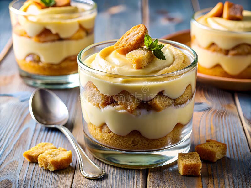 Delicious biscuit pudding stock illustration. Illustration of treat ...