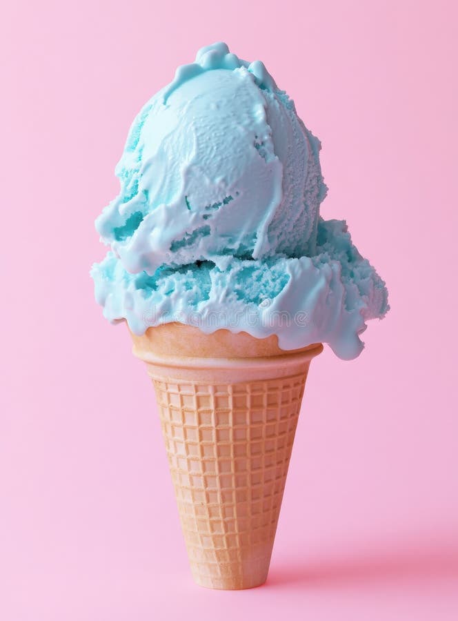 A Delicious Blue Ice Cream Cone Placed Against a Vibrant Pink ...