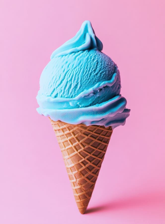 A Delicious Blue Ice Cream Cone Placed Against a Vibrant Pink ...