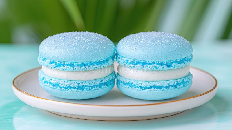 Delicious Blue Macarons on a Plate Stock Illustration - Illustration of ...