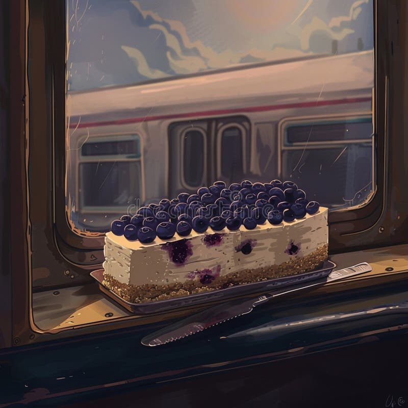 Delicious Blueberry Cheesecake on a Scenic Train Ride Stock ...