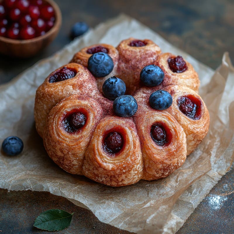 Delicious Blueberry and Cranberry Pastry on Parchment Paper Stock ...