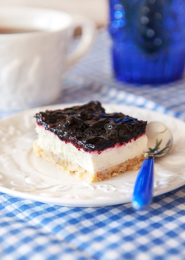 Delicious Blueberry Squares Cake with Whip Cream Stock Photo - Image of ...