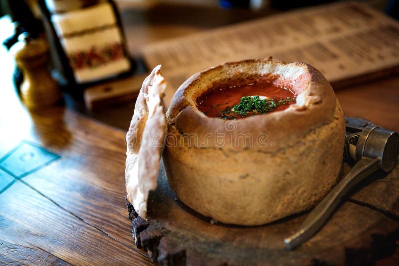 Delicious Borscht in Bread. Stock Image - Image of delicious ...