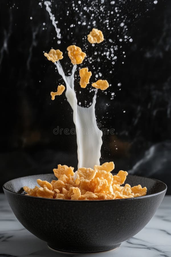 Delicious Bowl of Cornflakes with Milk Splashing. Stock Illustration ...