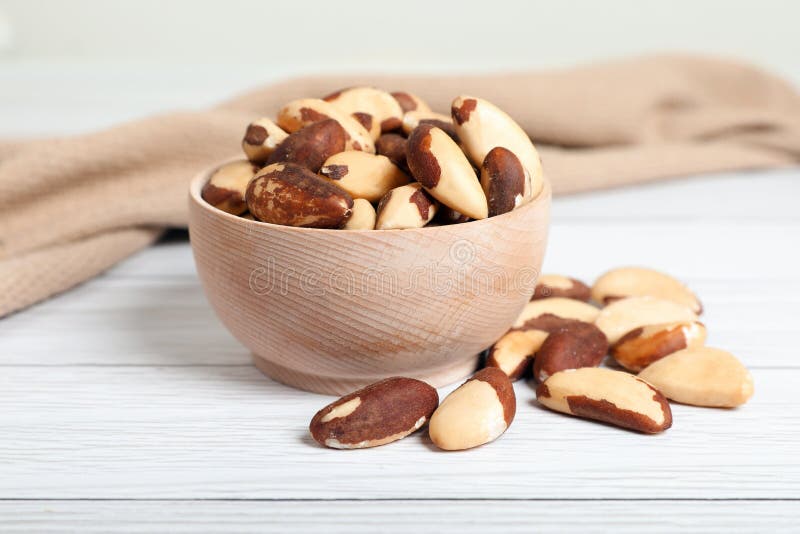 Delicious Brazil Nuts on White Wooden Table Stock Image - Image of ...
