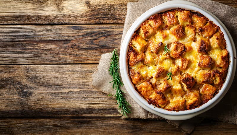Delicious Bread Pudding Made from Baking on Wooden Table, Top View ...