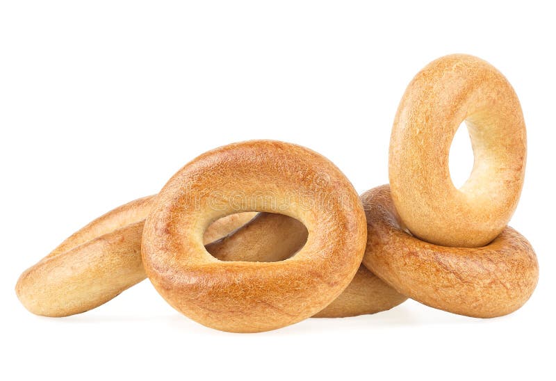 Delicious Bread Rings Isolated on White Background. Pile of Fresh ...