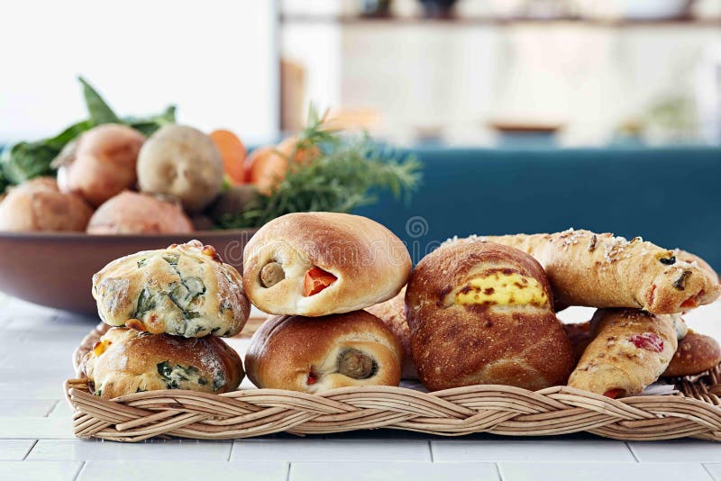 Delicious Bread on White Table in the Kitchen Stock Photo - Image of ...