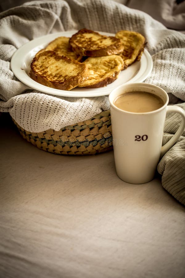 Delicious Breakfast in Bed with a Big Sword Coffee Stock Photo - Image ...