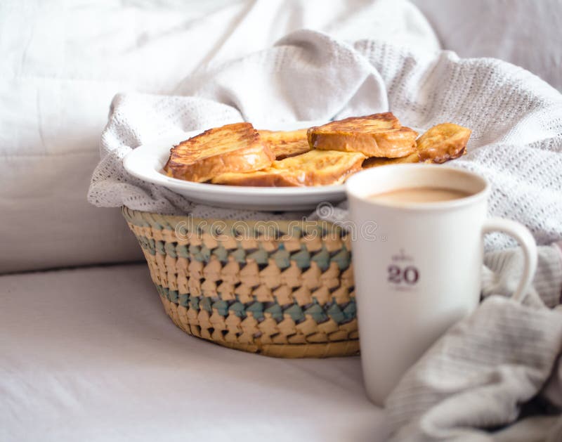 Delicious Breakfast in Bed with a Big Sword Coffee Stock Photo - Image ...