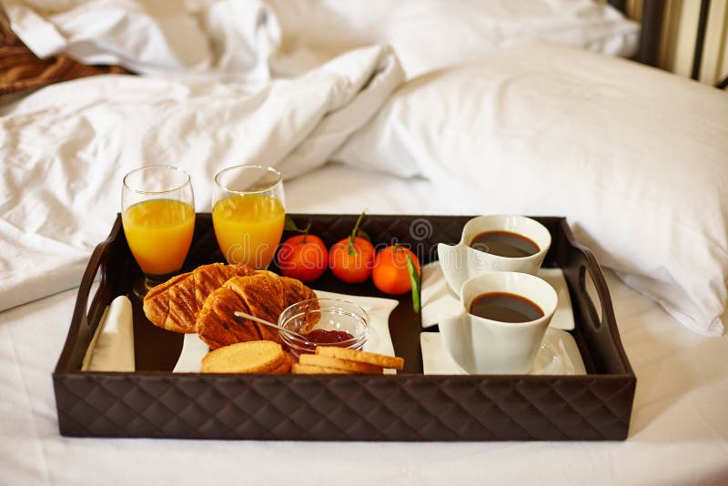 Delicious breakfast in bed stock image. Image of food - 49342985