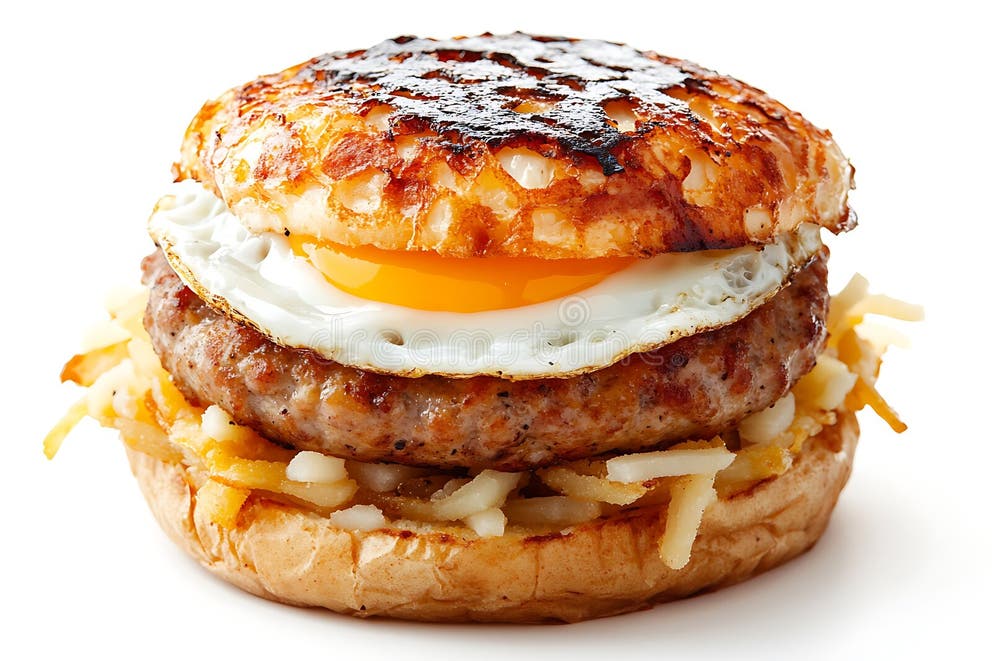Delicious Breakfast Burger with Fried Egg and Hash Browns Stock ...