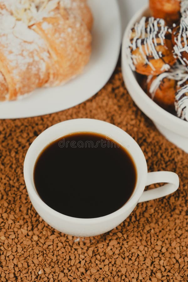 Delicious Breakfast - Cup of Instant Coffee, Croissant. Stock Image ...