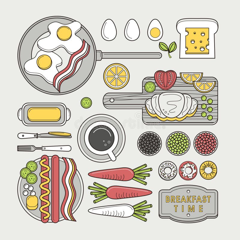 Delicious breakfast food stock vector. Illustration of outline - 55442744
