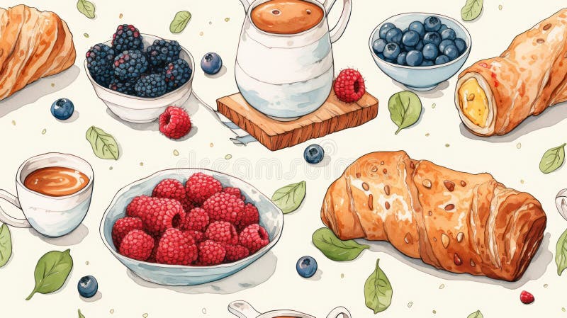 Delicious Breakfast Foods Seamless Pattern AI Generated Stock ...