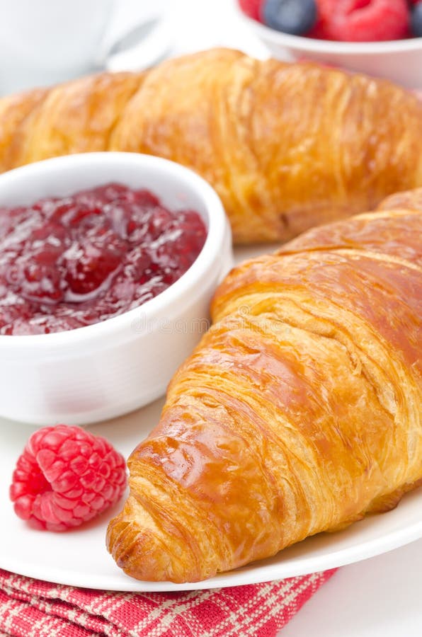 Delicious Breakfast - Fresh Croissant with Raspberry Jam Stock Image ...