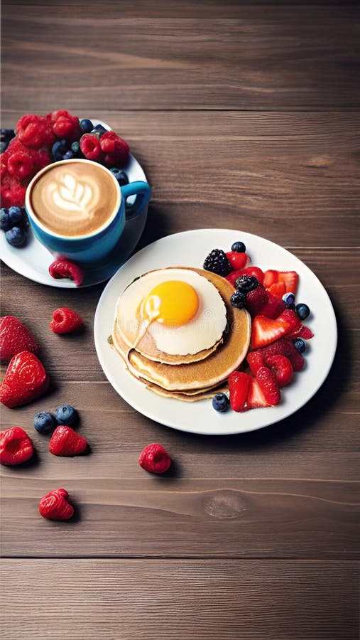 A Delicious Breakfast with Pancakes, Fruits, and CoffeeIllustration ...