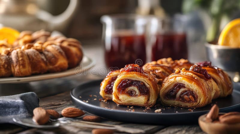 Delicious Breakfast Pastries with Jam and Nuts in Cozy Morning Setting ...