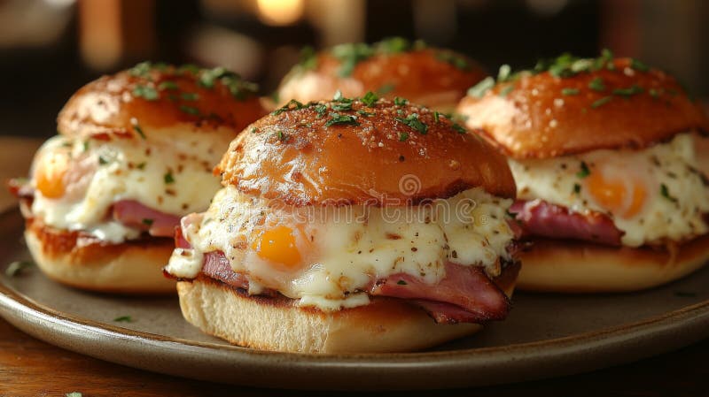 Delicious Breakfast Sandwiches with Eggs, Ham, and Fresh Herbs Served ...