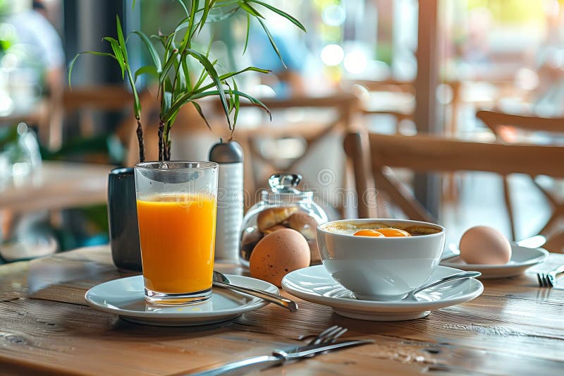 Delicious Breakfast Spread Coffee Fresh Orange Juice Eggs Hotel ...