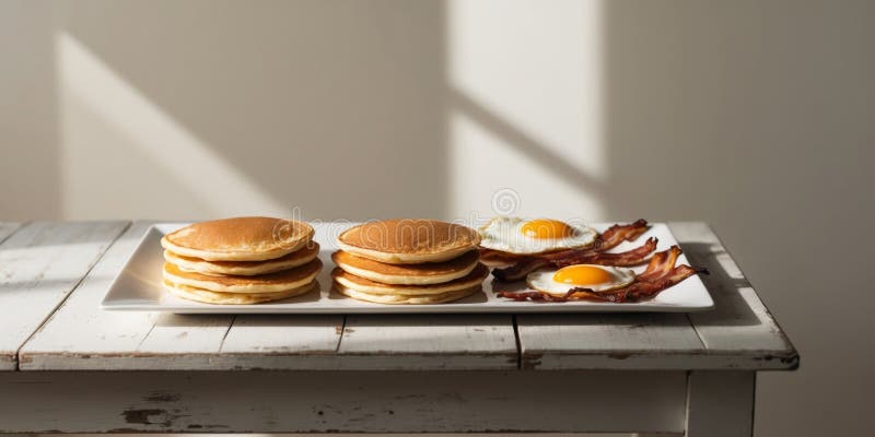 Delicious Breakfast Spread Featuring Pancakes with Bacon and Eggs ...