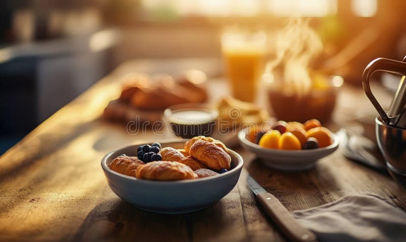 Delicious Breakfast Spread with Pastries and Fresh Fruit Stock Image ...