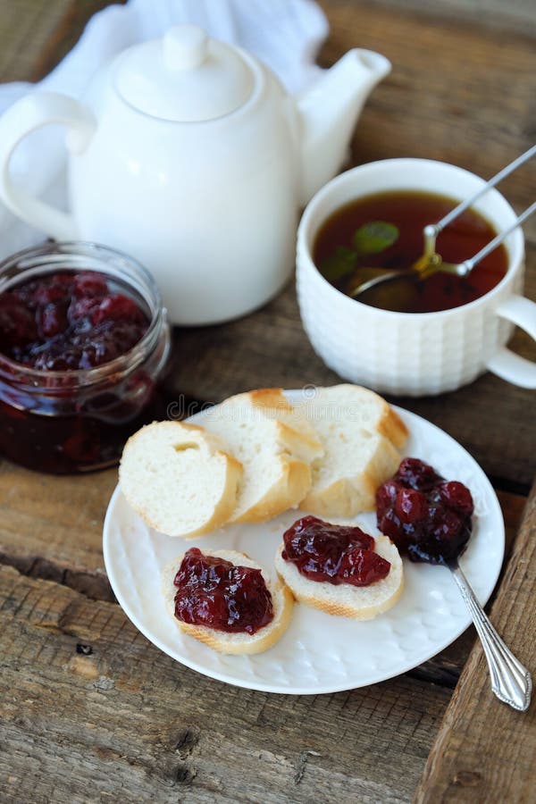 Delicious Breakfast with Tea and Jam on the Table Stock Image - Image ...