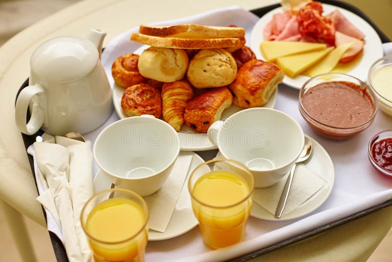 Delicious Breakfast for Two Stock Photo - Image of chocolate, hotel ...