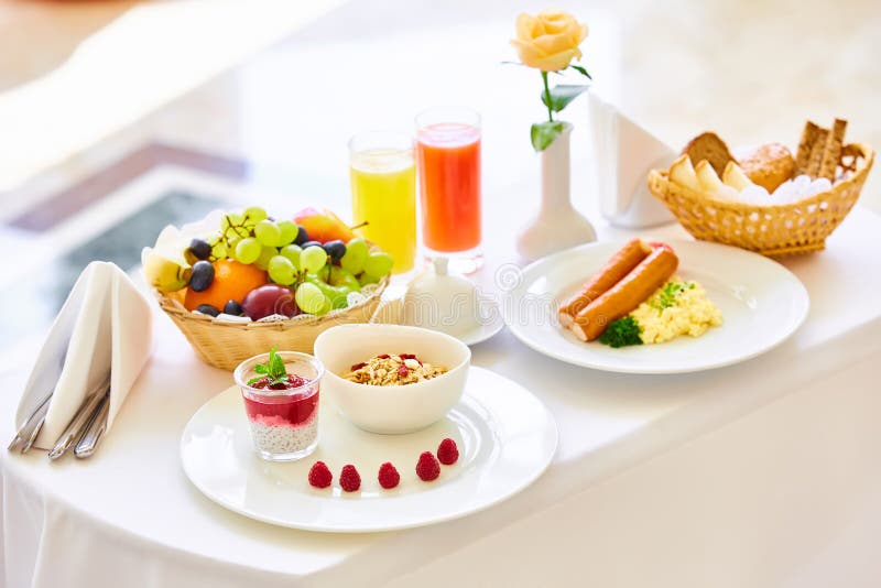 Delicious Breakfast for Two at the Luxury Hotel. Stock Image - Image of ...
