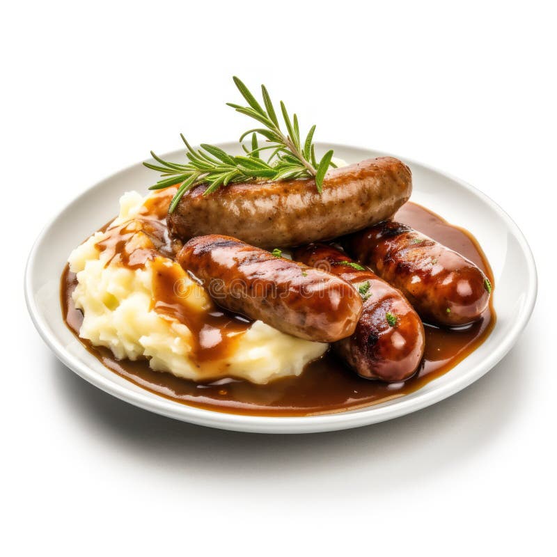 Delicious British Bangers and Mash with Gravy on a Plate . Stock ...
