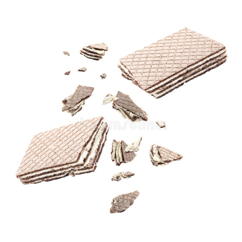 Delicious Broken Sweet Wafer On White Stock Photo - Image of flying ...