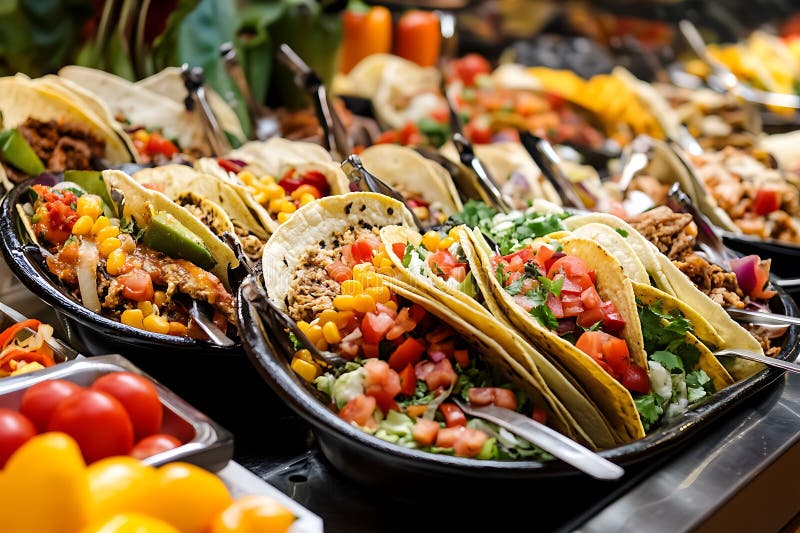 A Delicious Buffet of Mexican Tacos Stock Illustration - Illustration ...