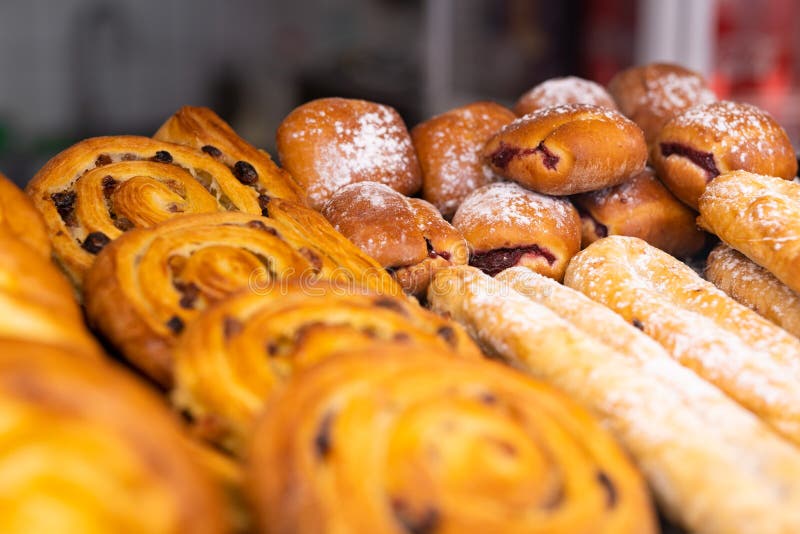 Delicious Buns and Pastries with Filling. Stock Photo - Image of meal ...