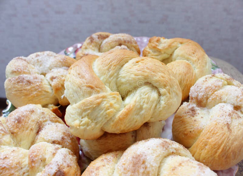 Delicious buns on a plate stock photo. Image of sugar - 141780624