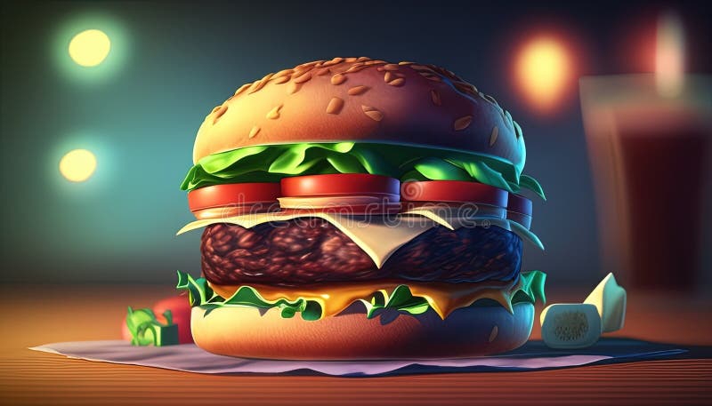 Delicious Burger with Beef Patty, Melted Cheese, Lettuce, and Bun Stock ...