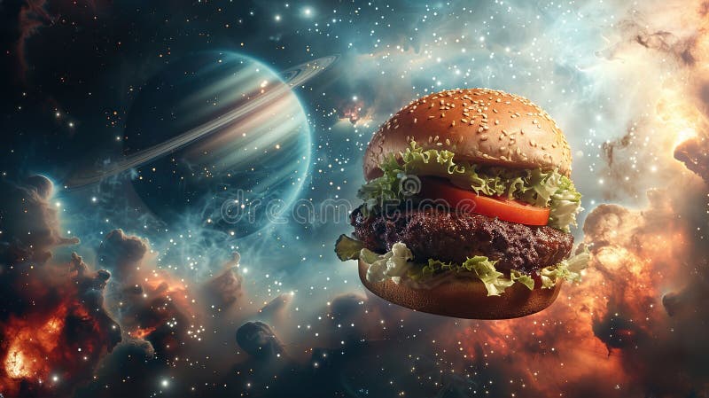 Burger in Space stock illustration. Illustration of artwork - 326179287