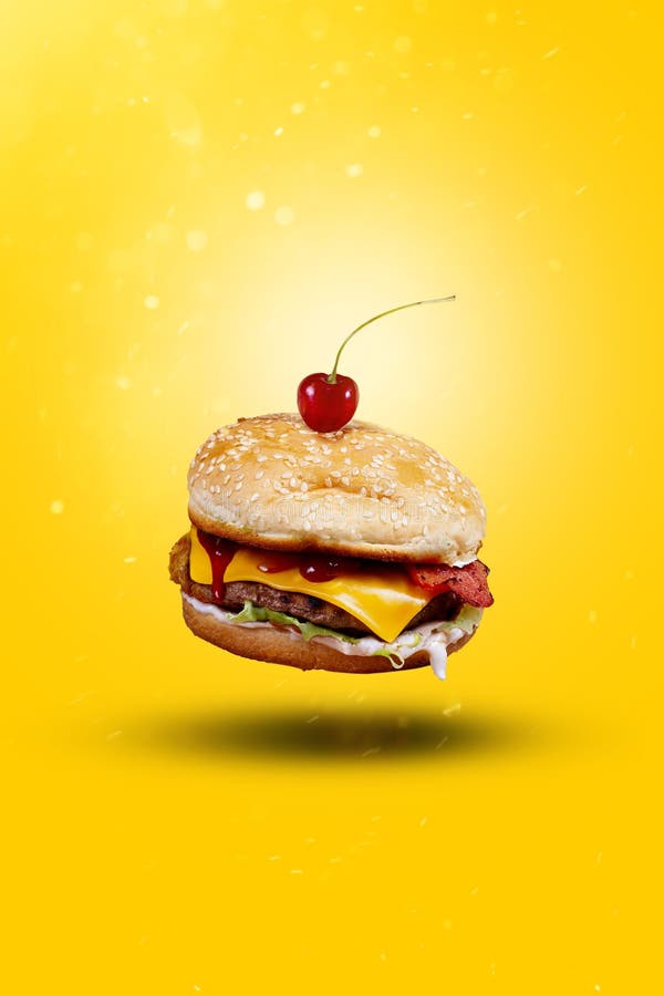 Delicious Burger with Flying Ingredients. Floating Cheeseburger Set ...