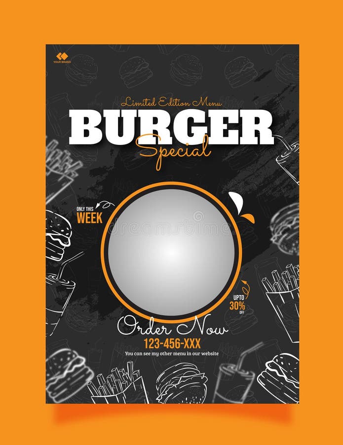 Delicious Burger and Food Menu Flyer Template with Hand Drawing Stock ...