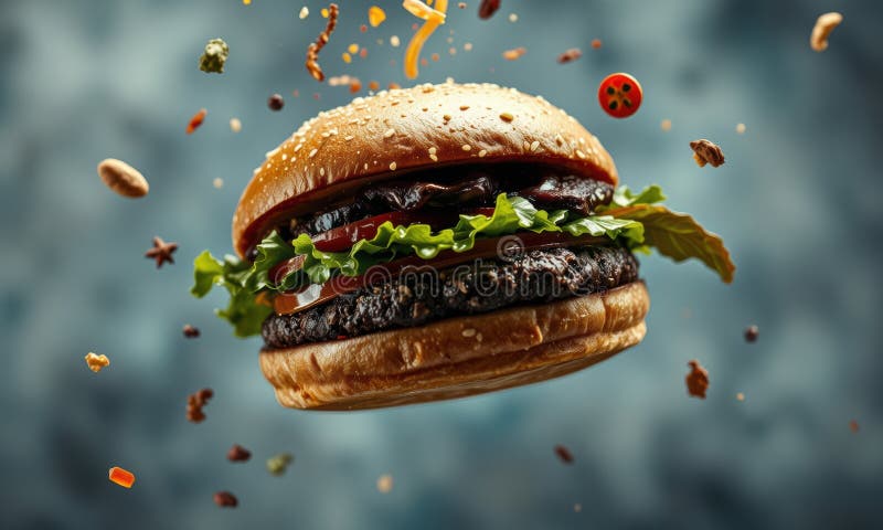 Delicious Burger with Fresh Ingredients, Exploding Stock Illustration ...