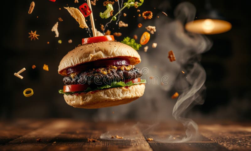 Delicious Burger with Fresh Ingredients, Exploding Stock Illustration ...