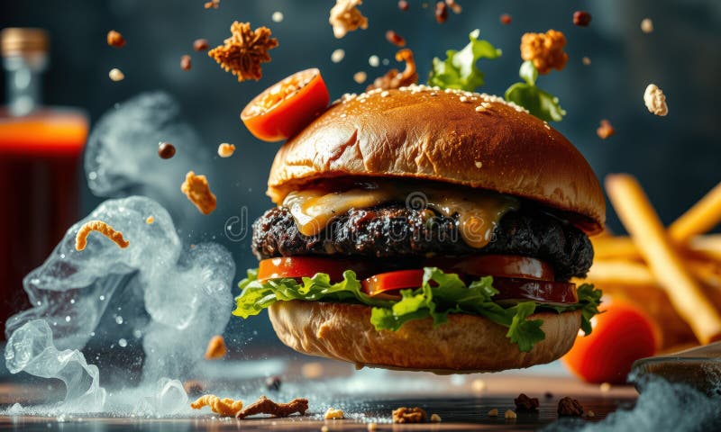 Delicious Burger with Fresh Ingredients, Exploding Stock Illustration ...