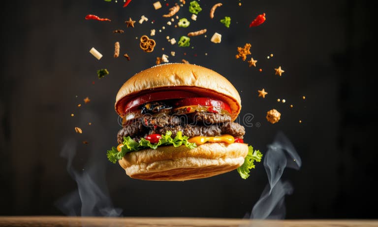 Delicious Burger with Fresh Ingredients, Exploding Stock Illustration ...