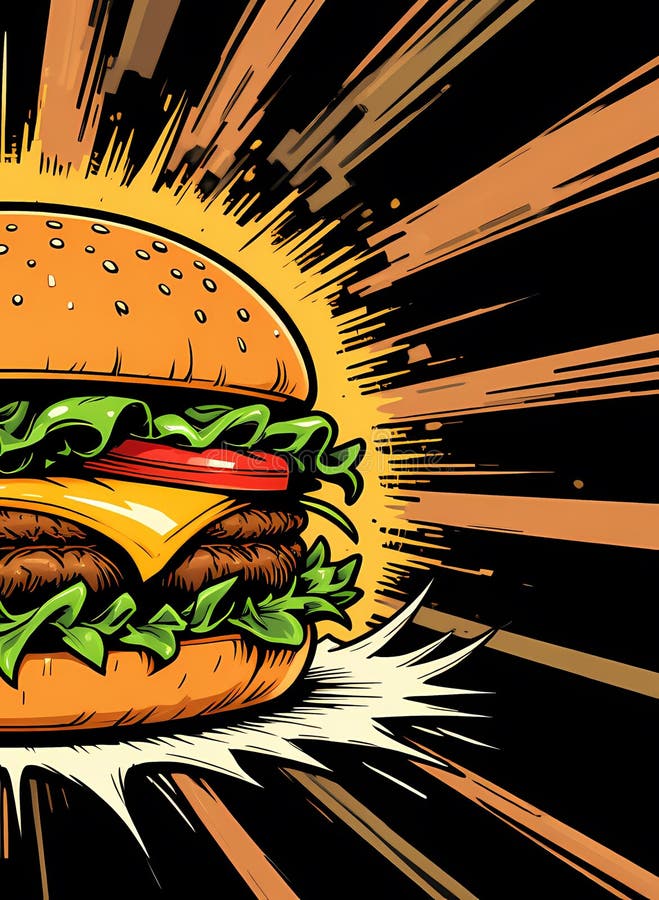 Delicious Burger Illustration in Comic Style Stock Illustration ...