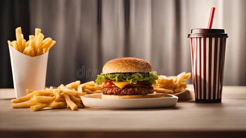 A Classic Burger Meal stock video. Video of plate, yellow - 347327225