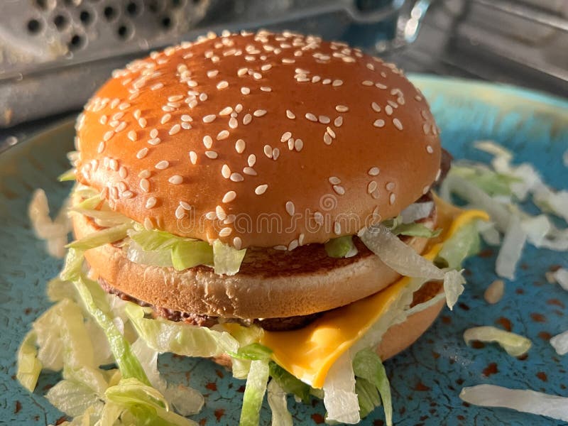 Delicious Burger with Sesame Seeds on Top Stock Image - Image of menu ...